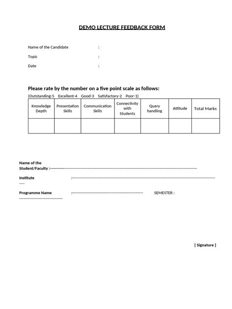 Demo Lecture Feedback Form Pdf