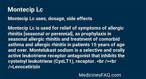 Montecip Lc Uses Dosage Side Effects Food Interaction And Faq