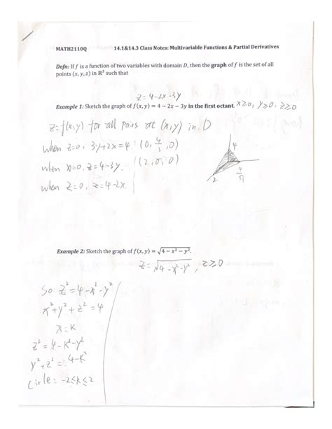 14 Preview Class Work Math2110q Class Notes Multivariable Functions Partial Derivatives