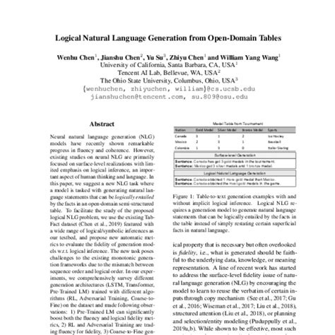 Logical Natural Language Generation From Open Domain Tables Acl Anthology
