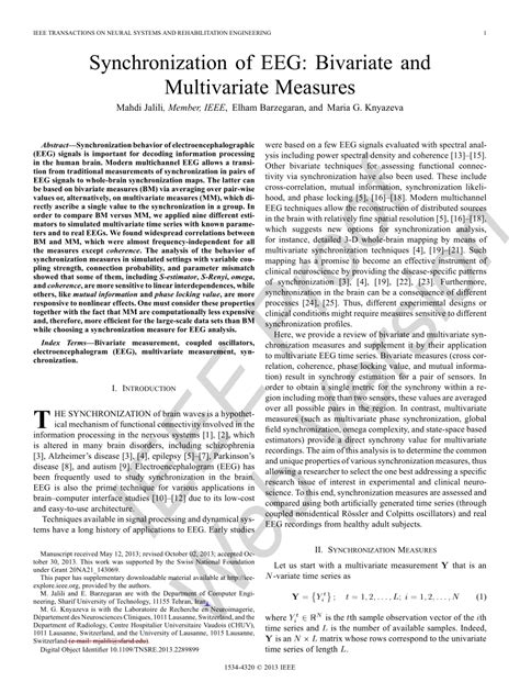 Pdf Synchronization Of Eeg Bivariate And Multivariate Measures