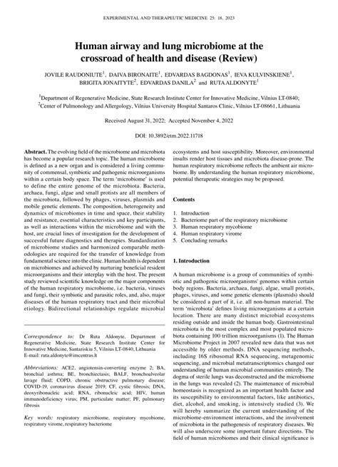 Pdf Human Airway And Lung Microbiome At The Crossroad Of Health And