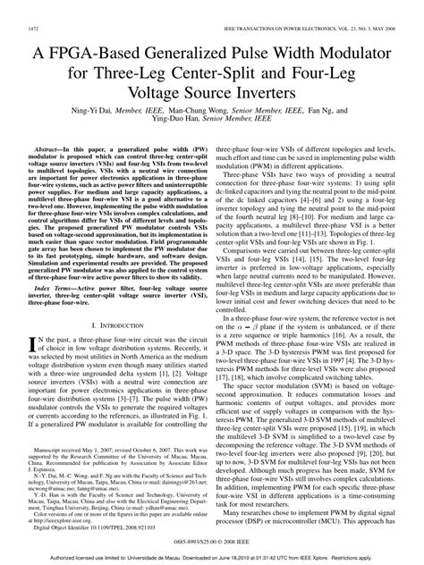 Pdf A Fpga Based Generalized Pulse Width Modulator For Three Leg