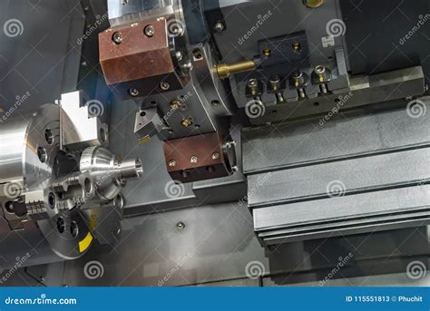The CNC Turning Or Lathe Machine Cutting The Thread Stock Image Image Of Cutter Manufacture