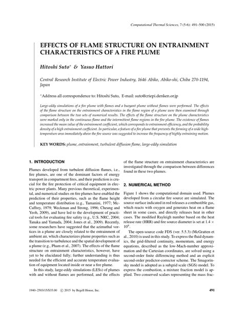 Pdf Effects Of Flame Structure On Entrainment Characteristics Of A Plume With Turbulent
