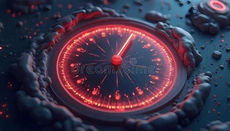 Red Futuristic Clock Speedometer Time Measurement Technology Abstract Design Stock Illustration
