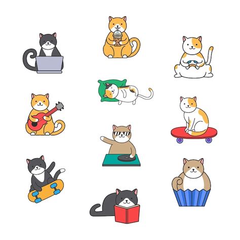 귀여운 고양이 그림 프리미엄 벡터