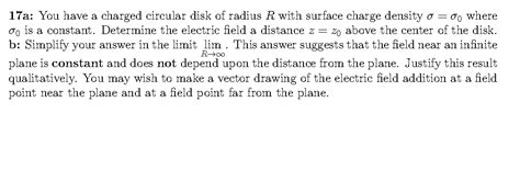 Solved A You Have A Charged Circular Disk Of Radius R Chegg