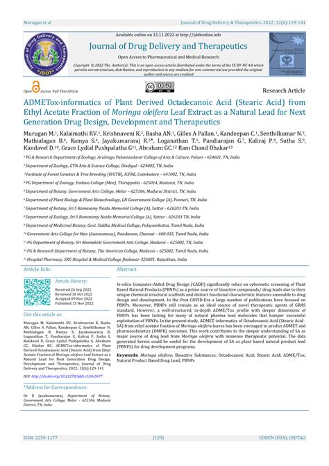 Pdf Admetox Informatics Of Plant Derived Octadecanoic Acid Stearic