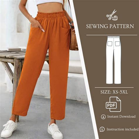 Women Pants Pdf Sewing Pattern Elastic Waist Beginners Sewing Pattern Women Trousers With