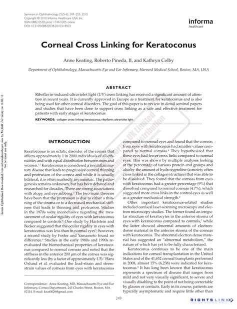 Pdf Corneal Cross Linking For Keratoconus