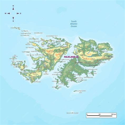 Mapa Político Físico Detallado De Las Islas Malvinas Vector Premium