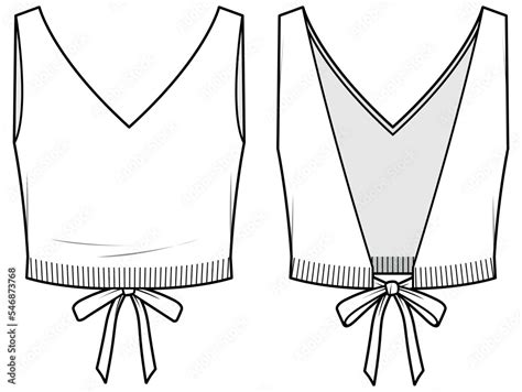 Womens Sleeveless V Neck Bow Tie Back Crop Top Flat Sketch Vector Illustration Beach Summer