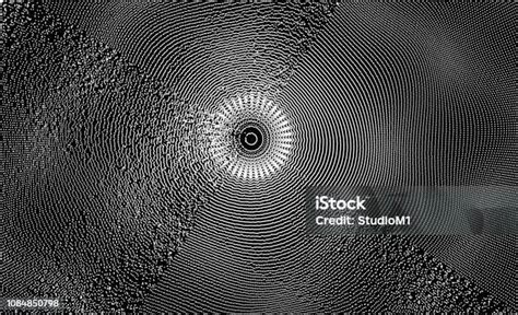 동적 점으로 추상적인 원형 배경입니다 과학 또는 기술에 대 한 방사형 구조입니다 입자와 네트워크 그림입니다 3 차원 격자 표면입니다 0명에 대한 스톡 벡터 아트 및 기타
