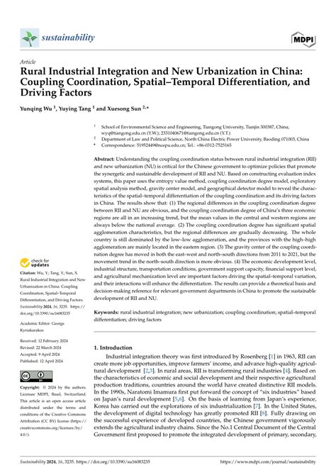 Pdf Rural Industrial Integration And New Urbanization In China Coupling Coordination Spatial