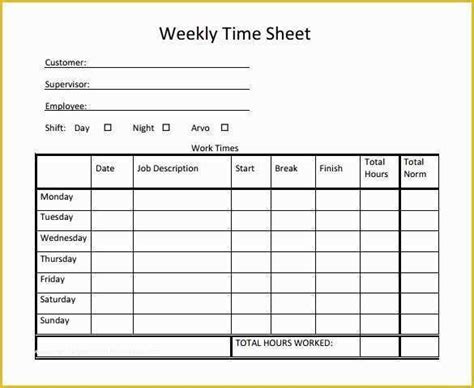 Free Printable Weekly Timesheet Template