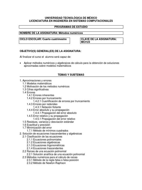 Programa Metodos Numericos Unitec Pdf Análisis Numérico Ecuaciones
