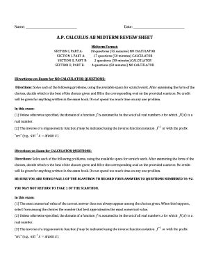 Ap Calc Ab Midterm Fill Online Printable Fillable Blank Pdffiller