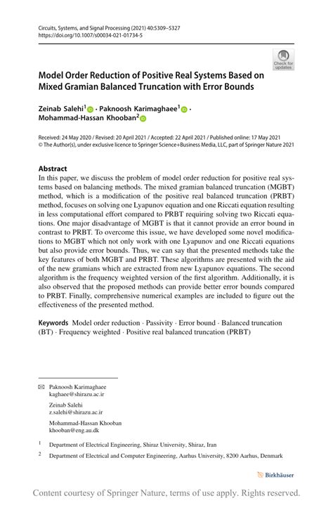 Model Order Reduction Of Positive Real Systems Based On Mixed Gramian