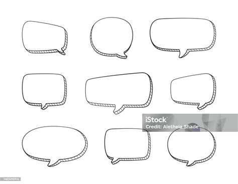 손으로 그린 3d 빈 말풍선 생각 말하기 말하기 텍스트 상자 배너 흑백 색상 평면 디자인 벡터 그림의 컬렉션 세트 0명에 대한 스톡 벡터 아트 및 기타 이미지 Istock
