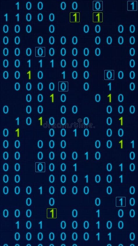 Blue And Yellow Glowing Binary Matrix On A Grid Vertical Composition