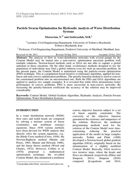 Particle Swarm Optimization For Hydraulic Analysis Of Water