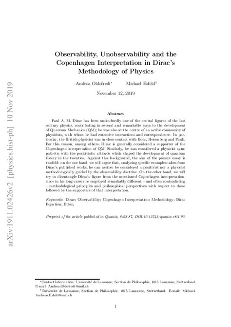 Pdf Observability Unobservability And The Copenhagen Interpretation In Diracs Methodology Of