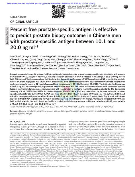 Pdf Percent Free Prostate Specific Antigen Is Effective To Predict Prostate Biopsy Outcome In