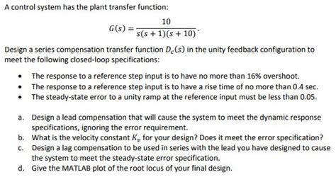 solved a control system has the plant transfer function 10