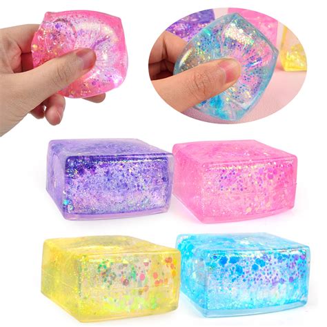 Gzcw Sequins Ice Cube Squeeze Toys Creative Maltose Square Cube Quick Recovery Soft Tpr Pinch