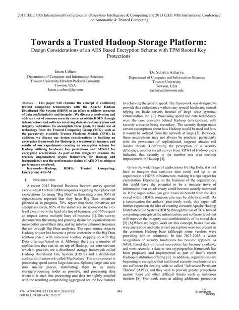 Pdf Towards A Trusted Hadoop Storage Platform Design Considerations Of An Aes Based