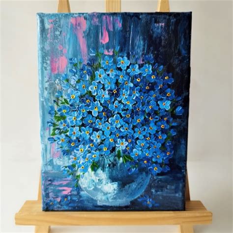 Forget Me Not Flower Painting Blue Floral Canvas Wall Art Inspire Uplift