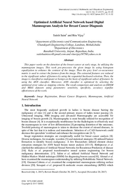 pdf optimized artificial neural network based digital mammogram