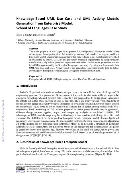 Pdf Knowledge Based Uml Use Case And Uml Activity Models Dokumentips