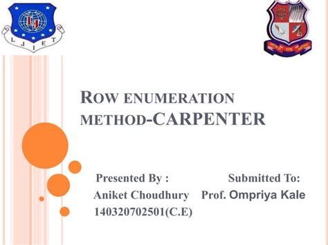 Row Enumeration By Carpenter Algorithmaniket Choudhury Ppt