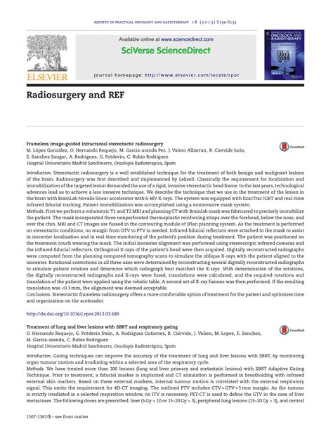 Pdf Frameless Image Guided Intracranial Stereotactic Radiosurgery