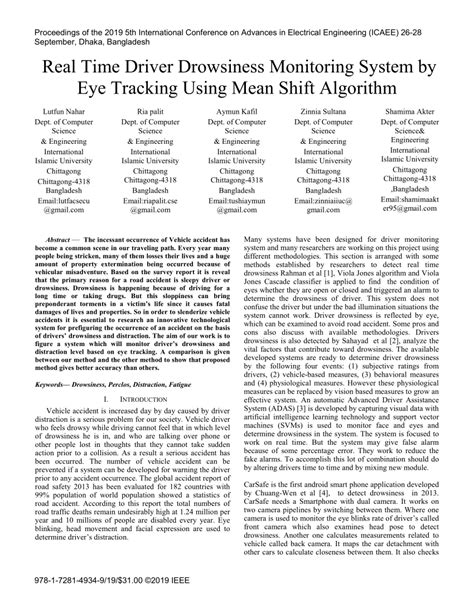 Pdf Real Time Driver Drowsiness Monitoring System By Eye Tracking Using Mean Shift Algorithm