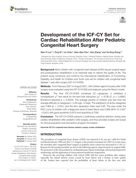 Pdf Development Of The Icf Cy Set For Cardiac Rehabilitation After Pediatric Congenital Heart