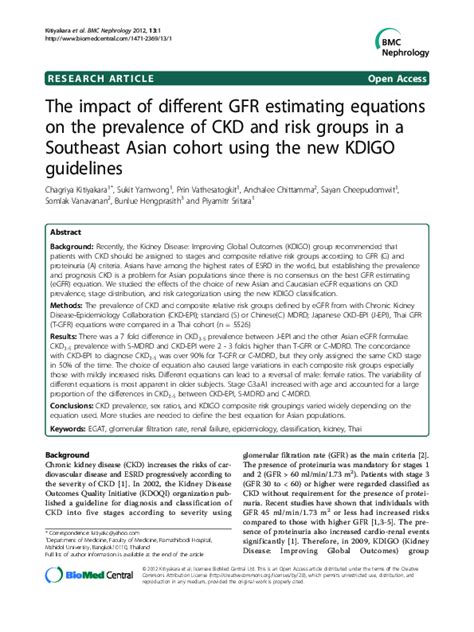 Pdf The Impact Of Different Gfr Estimating Equations On The Prevalence Of Ckd And Risk Groups