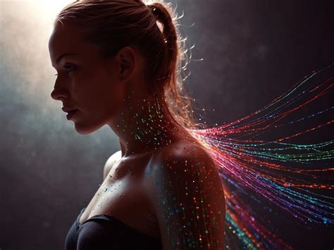 Radiant Ai Girl Vibrant Colors And Binary Code Background Premium Ai