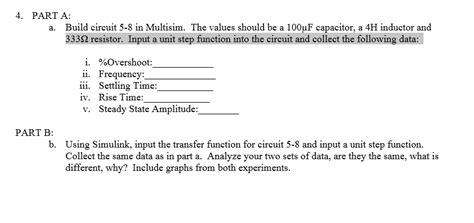 solved 4 part a build circuit 5 8 in multisim the values