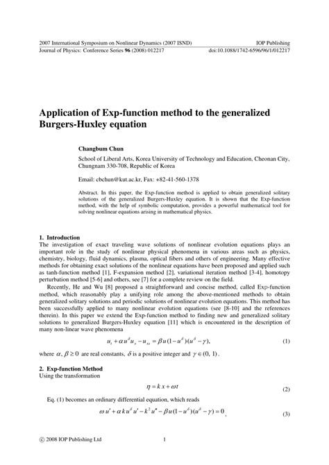 Pdf Application Of Exp Function Method To The Generalized Burgers Huxley Equation