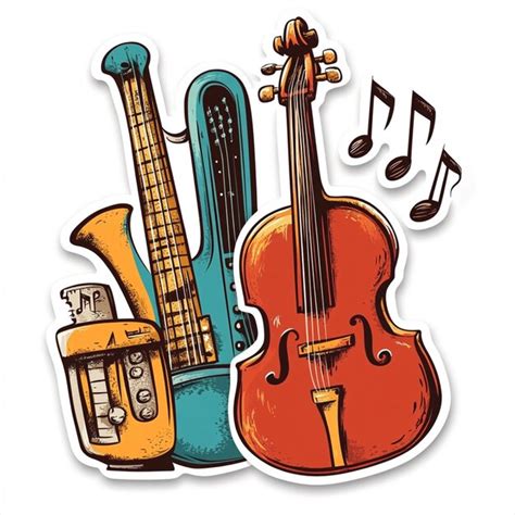 Sticker Design With Musical Instrument Theme Premium Ai Generated Image