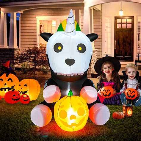 Costway 5ft Halloween Decor Inflatable Unicorn Skeleton With Pumpkin