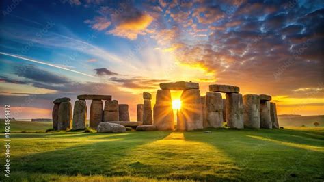 Summer Solstice Sunrise And Sunset Glow Over Stonehenge Stones And
