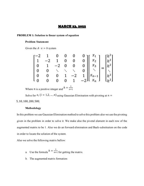 Solution To Linear System Of Equation March 23 2022 Problem 1