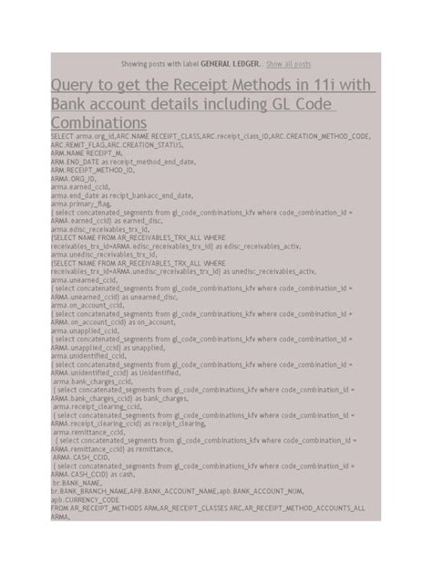 Retrieving Receipt Methods And Bank Account Details With Associated Gl