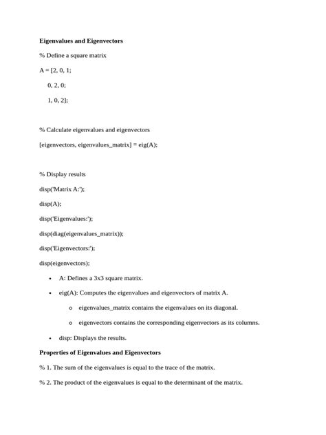 Unit I Matlab Coding Pdf Eigenvalues And Eigenvectors Matrix