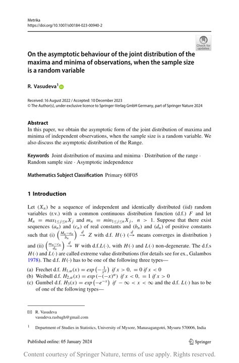 On The Asymptotic Behaviour Of The Joint Distribution Of The Maxima And