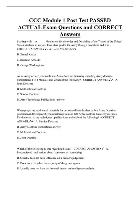 Ccc Module 1 Post Test Passed Actual Exam Questions And Correct Answers Ccc Module 1 Stuvia Us